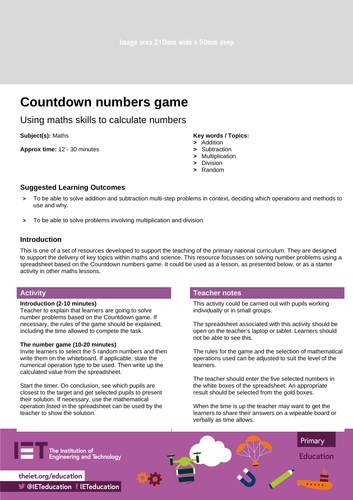 Countdown numbers KS1 maths game | Teaching Resources