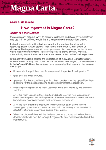 Magna Carta and the City of London | Teaching Resources