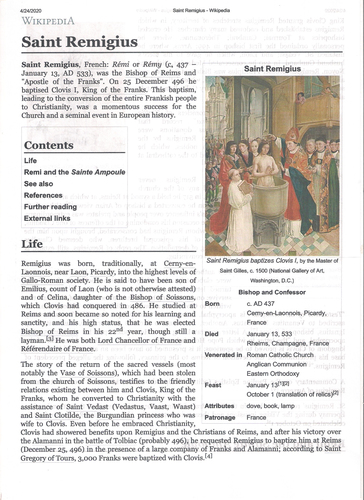 Saint Remigius (c437-533) Feast day 1st October | Teaching Resources