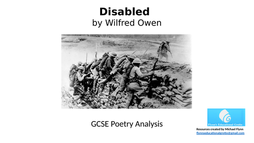 GCSE Poetry: 'Disabled' by Wilfred Owen | Teaching Resources