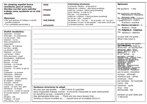 Writing Booklet Covering 12 units 9-1 Spanish GCSE Foundation and ...