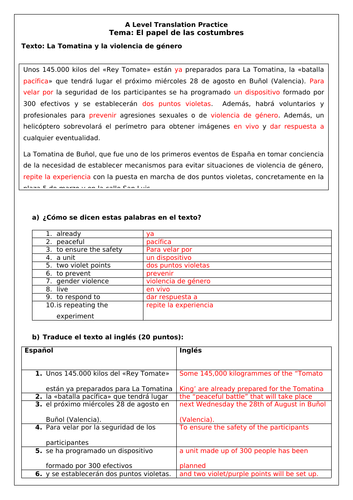 Spanish A Level las fiestas hispanohablantes: translations on la ...