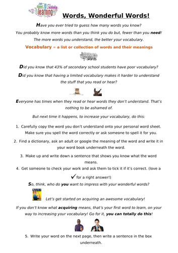 Words, Wonderful words! Increasing Vocabulary | Teaching Resources