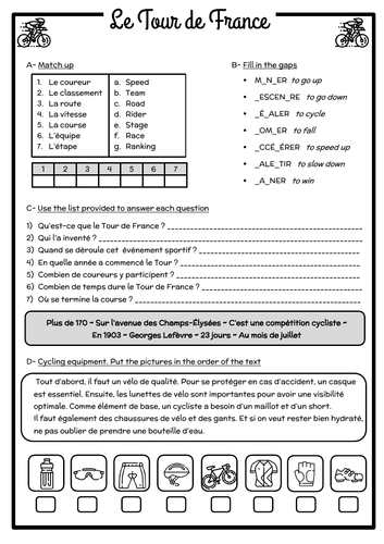 KS3 French- Tour de France Booklet | Teaching Resources