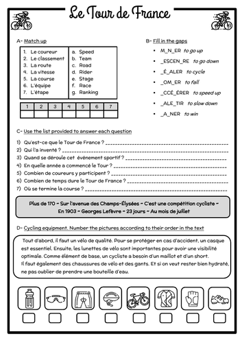 KS3 French- Tour de France Booklet | Teaching Resources