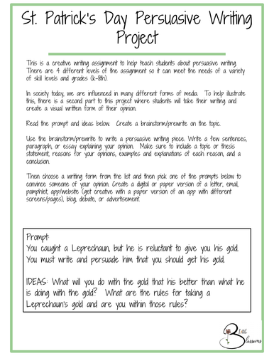 St. Patrick's Day Persuasive Writing Project | Teaching Resources