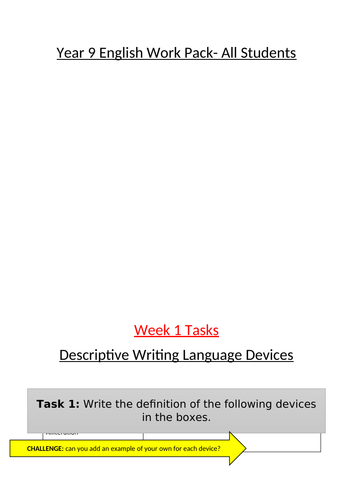 Descriptive Writing Home Learning/Revision | Teaching Resources