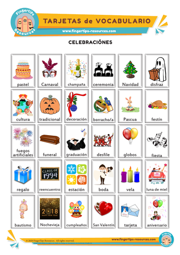 Celebraciónes y Fiestas - Vocabulary Flashcards | Teaching Resources