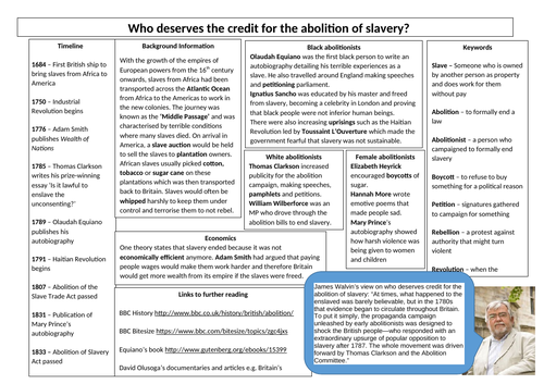 Who deserves the credit for the abolition of slavery? | Teaching Resources