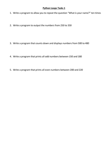 Python programming Loops part 1 - worksheets & solutions | Teaching ... Python programming Loops part 1 - worksheets & solutions | Teaching ...