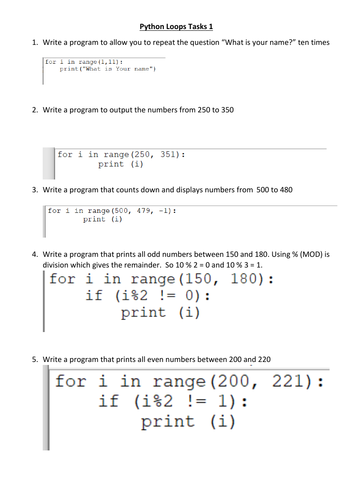 Python programming Loops part 1 - worksheets & solutions | Teaching ... Python programming Loops part 1 - worksheets & solutions | Teaching ...
