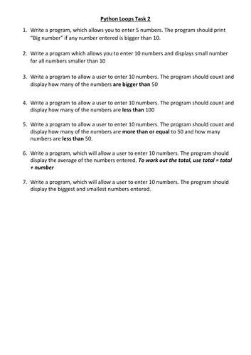 Python programming Loops part 2 - worksheets & solutions | Teaching ... Python programming Loops part 2 - worksheets & solutions | Teaching ...