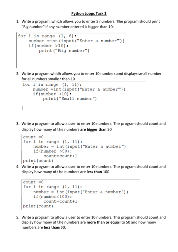 Python programming Loops part 2 - worksheets & solutions | Teaching ... Python programming Loops part 2 - worksheets & solutions | Teaching ...