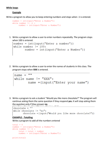 Python programming Loops part 3 - worksheet & solutions | Teaching ... Python programming Loops part 3 - worksheet & solutions | Teaching ...