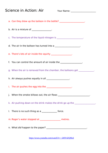 Science in Action Air Video Questions | Teaching Resources