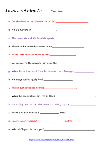 Science in Action Air Video Questions | Teaching Resources