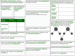 Exploring Science 9A Revision Worksheet- Genetics and Evolution ...
