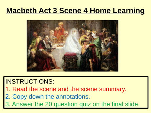 Act 3 Scene 4 Macbeth for home learning | Teaching Resources