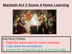 Act 3 Scene 4 Macbeth for home learning | Teaching Resources