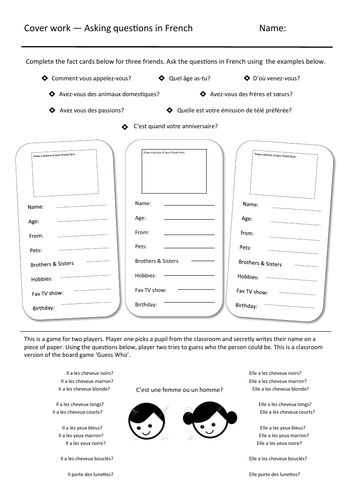 French cover work / cover lesson - Asking questions | Teaching Resources