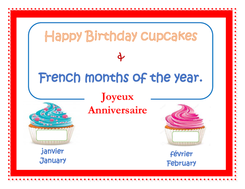 Editable Birthday Cupcakes and French Months of the year. | Teaching ...