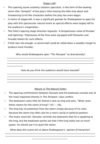 The Tempest, cold reading and act 1. | Teaching Resources