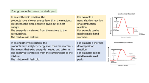 Knowledge organiser AQA C7 Energy changes, comb, sep H, F | Teaching ...