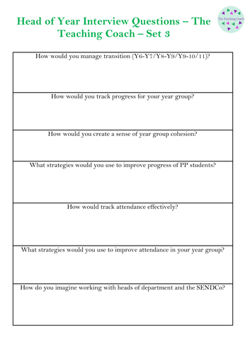 Head of Year - Pastoral Role - Interview Questions - Set 3 | Teaching ...
