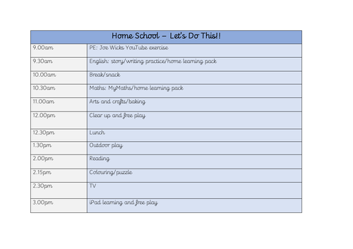 Home Learning Timetable | Teaching Resources