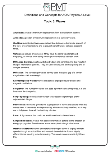 AQA A-level Physics Definitions | Teaching Resources AQA A-level Physics Definitions | Teaching Resources