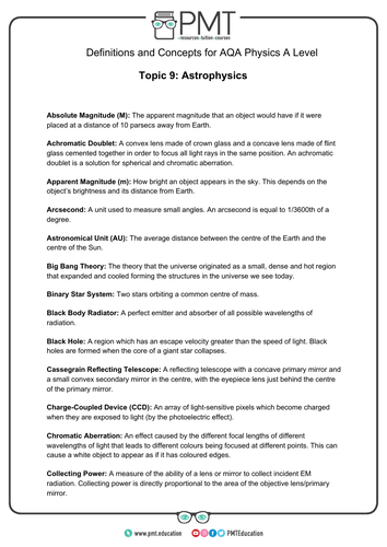 AQA A-level Physics Definitions | Teaching Resources AQA A-level Physics Definitions | Teaching Resources