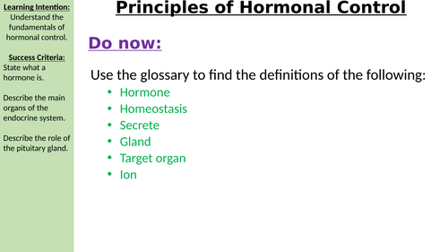 Principles of Hormonal Coordination AQA B11.1 | Teaching Resources