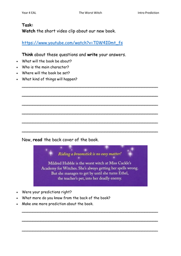 The Worst Witch Year 4 EAL Chapter 1 | Teaching Resources