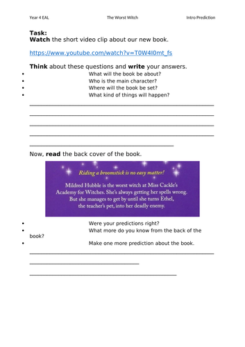 The Worst Witch Year 4 EAL Chapter 1 | Teaching Resources