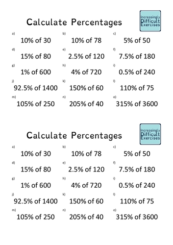Increasingly Difficult Questions - Calculating Percentages | Teaching ...