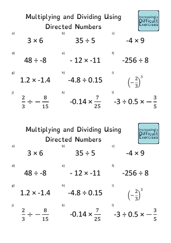 Increasingly Difficult Questions - Multiplying and Dividing Using Directed Numbers | Teaching ...