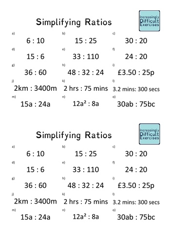 Simplifying Ratio Worksheet Pdf
