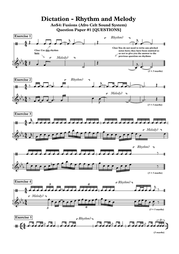 GCSE MUSIC DICTATION - RHYTHM & MELODY (AoS 4 - Fusions - Afro Celt ...