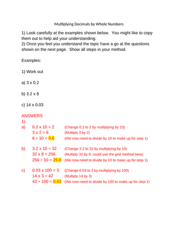 Multiplying Decimals by a Whole Number | Teaching Resources