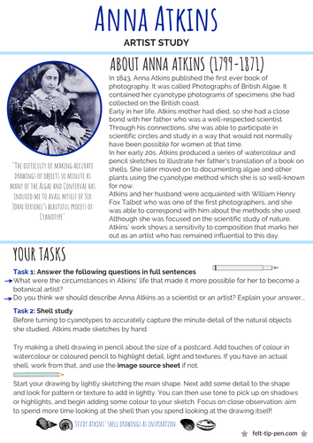 Anna Atkins artist research & analysis worksheet | Teaching Resources