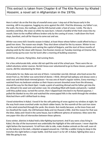 The Kite Runner fiction comprehension | Teaching Resources