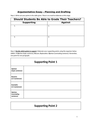 Argumentative Essay Plan | Teaching Resources
