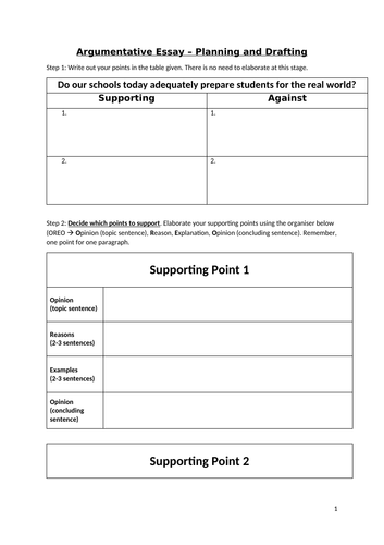 Argumentative Essay Plan | Teaching Resources
