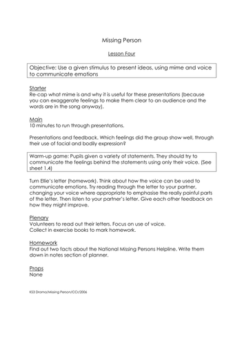 KS3 MISSING PERSON DRAMA SCHEME - EIGHT STRUCTURED LESSONS WITH ...
