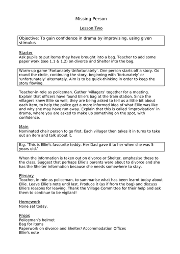KS3 MISSING PERSON DRAMA SCHEME - EIGHT STRUCTURED LESSONS WITH ...