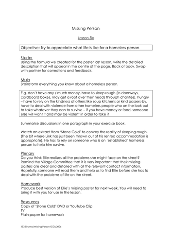KS3 MISSING PERSON DRAMA SCHEME - EIGHT STRUCTURED LESSONS WITH ...