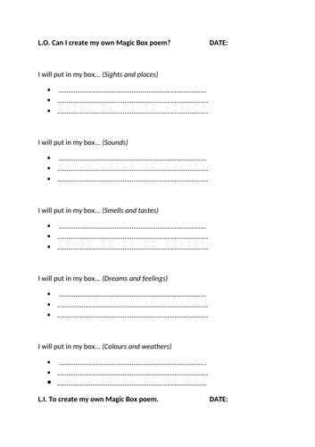 The Magic Box poetry 1 week unit | Teaching Resources