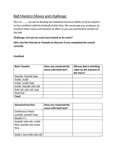 Homework: Football Ball Mastery Covid19 challenge | Teaching Resources