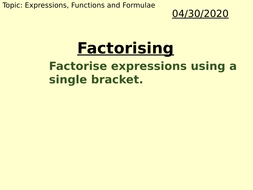 Factorising - Single Brackets | Teaching Resources