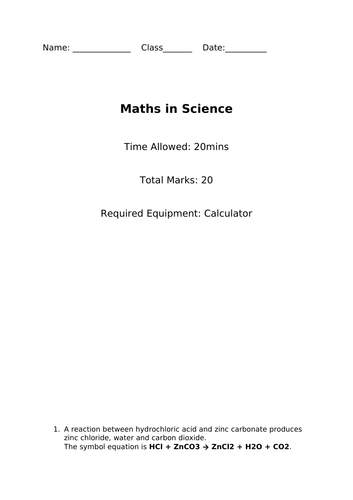 Maths in Science | Teaching Resources